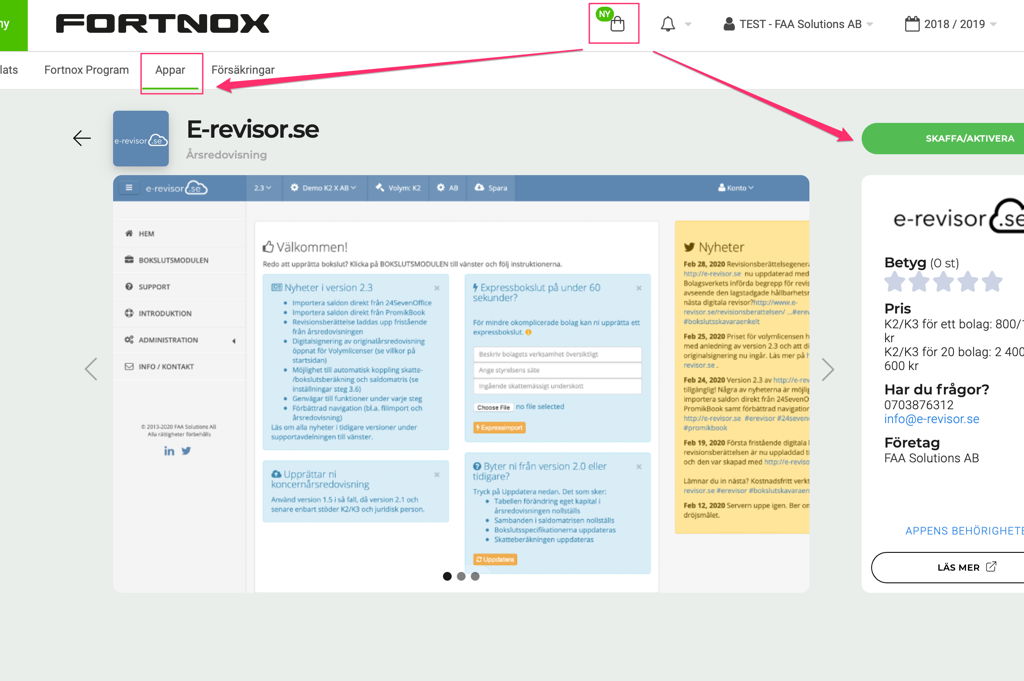 Integration mellan Fortnox och e-revisor.se